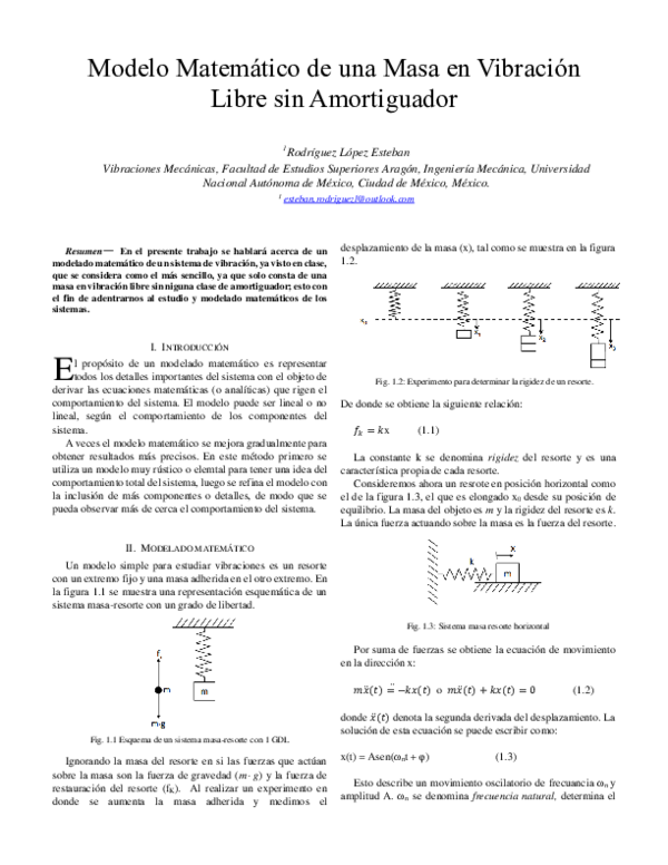 (PDF) INV3 Modelo Matematico de una Masa en Vibracion Libre sin ...