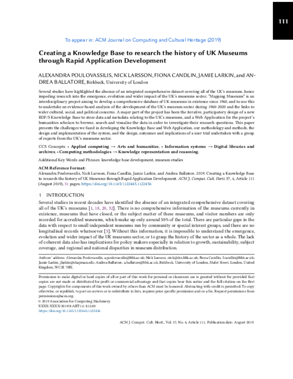 (PDF) Creating a Knowledge Base to research the history of UK Museums ...