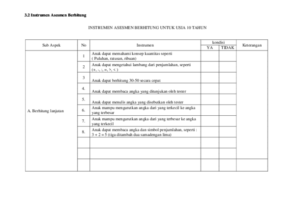 (DOC) INSTRUMEN ASESMEN BERHITUNG UNTUK USIA 10 TAHUN