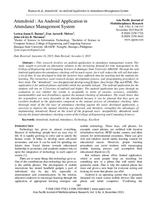 (PDF) Buenas et al., Attendroid : An Android Application in Attendance ...