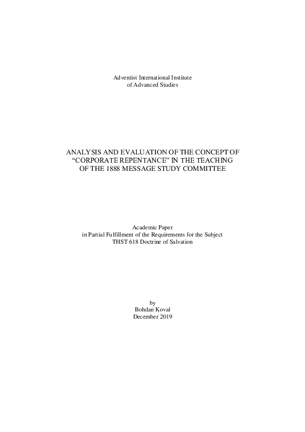 (PDF) Concept of Corporate Repentance in the Teaching of 1888 Message ...