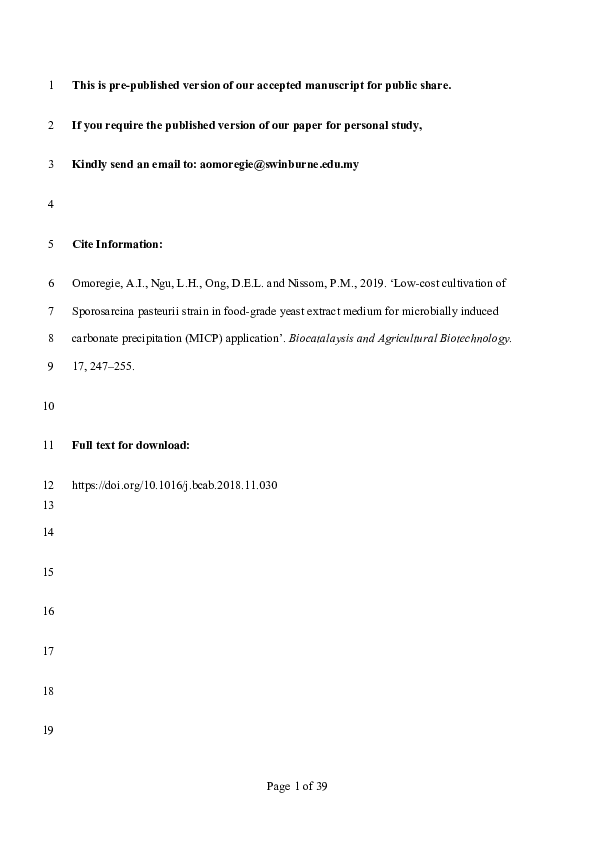 (PDF) Low-cost cultivation of Sporosarcina pasteurii strain in food ...
