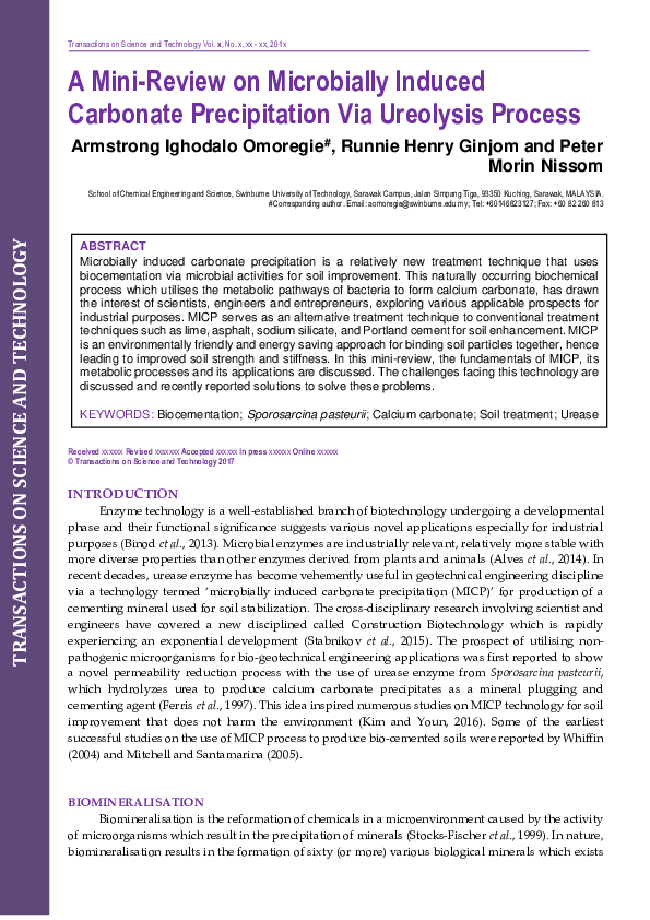 (DOC) A Mini-Review on Microbially Induced Carbonate Precipitation Via ...