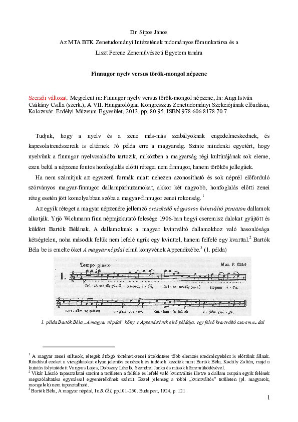 (PDF) Finnugor nyelv versus török‒mongol népzene