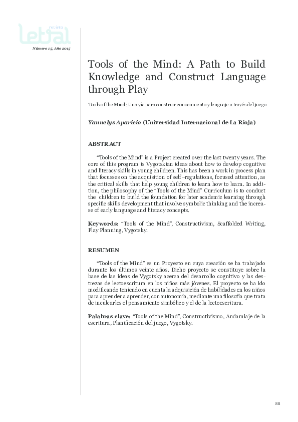 (PDF) Tools of the Mind: A Path to Build Knowledge and Construct ...