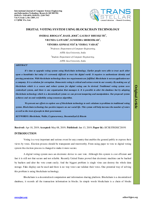 (PDF) DIGITAL VOTING SYSTEM USING BLOCKCHAIN TECHNOLOGY (PDF) DIGITAL VOTING SYSTEM USING BLOCKCHAIN TECHNOLOGY