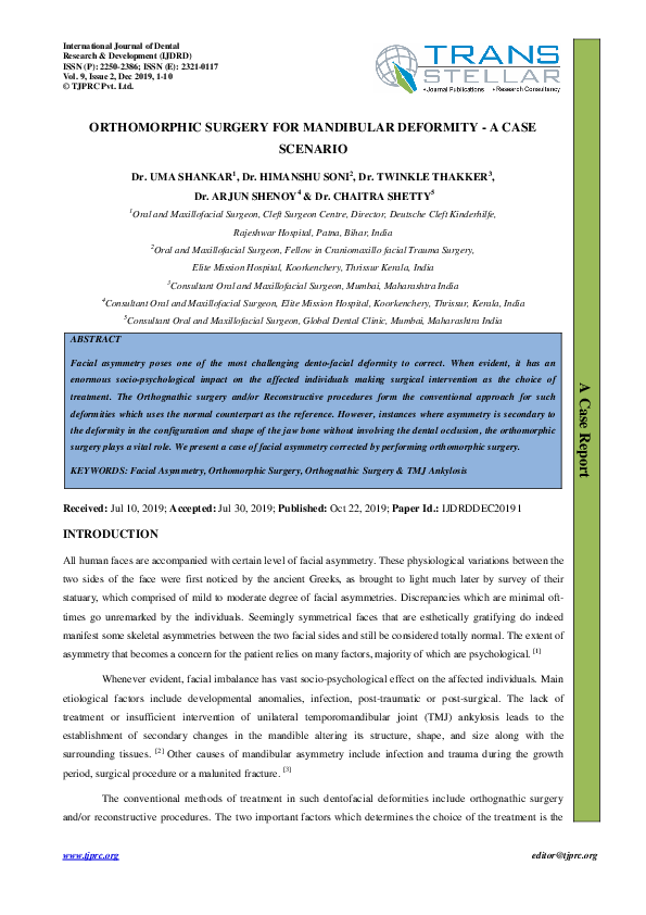 (PDF) ORTHOMORPHIC SURGERY FOR MANDIBULAR DEFORMITY -A CASE SCENARIO