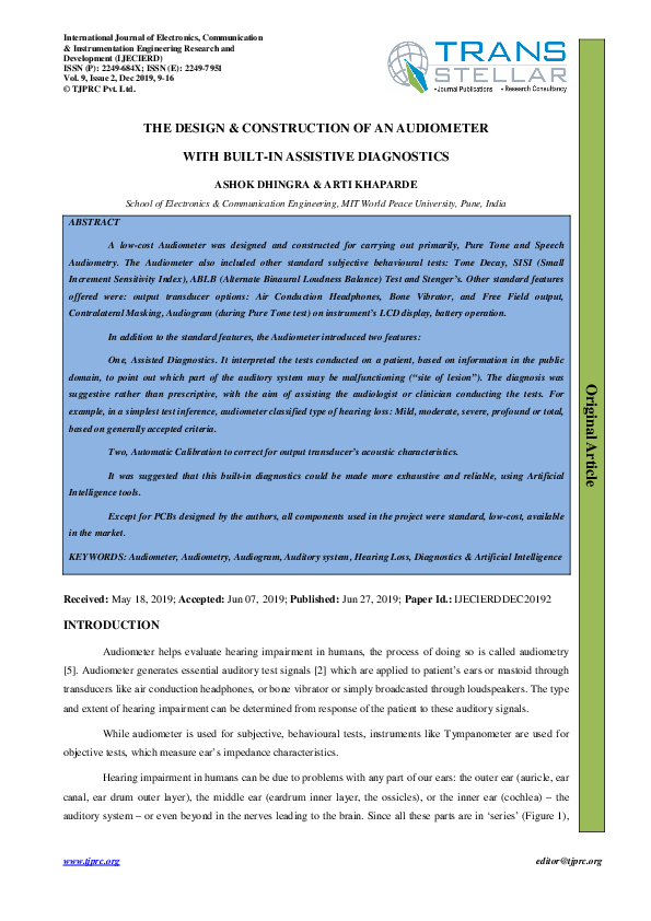 (PDF) THE DESIGN & CONSTRUCTION OF AN AUDIOMETER WITH BUILT-IN ...