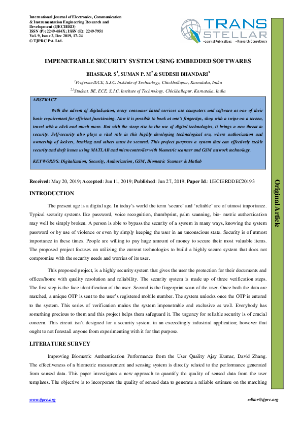 (PDF) IMPENETRABLE SECURITY SYSTEM USING EMBEDDED SOFTWARES
