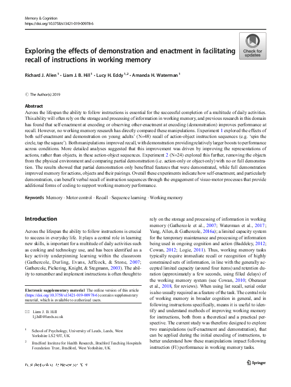 (PDF) Exploring the effects of demonstration and enactment in facilitating recall of ...
