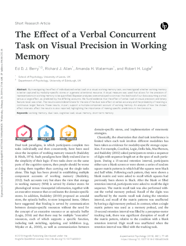 Pdf The Effect Of A Verbal Concurrent Task On Visual Precision In