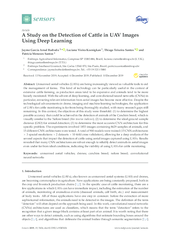 (PDF) A Study on the Detection of Cattle in UAV Images Using Deep Learning