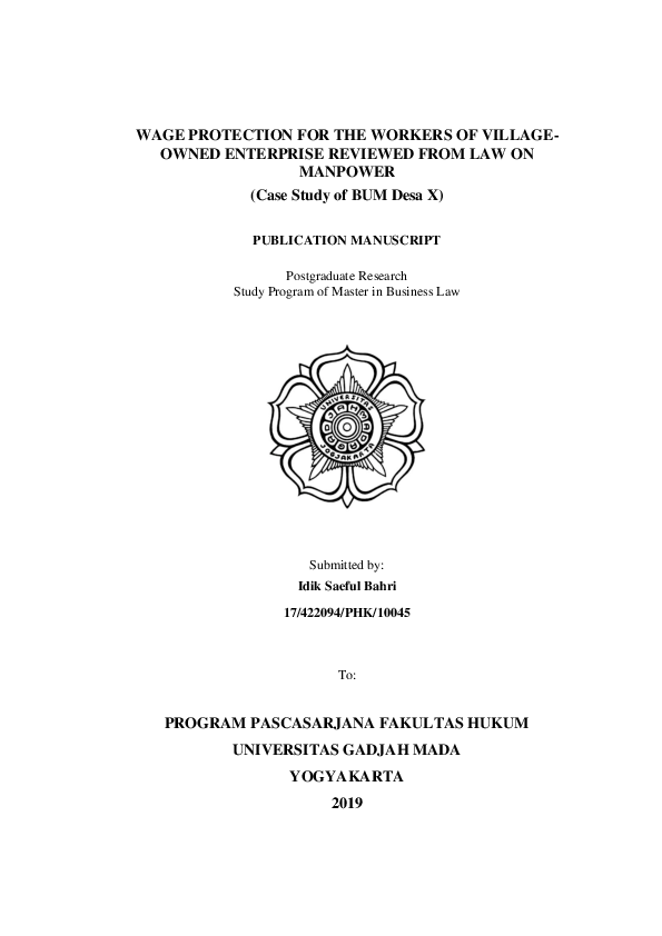 (PDF) WAGE PROTECTION FOR THE WORKERS OF VILLAGE- OWNED ENTERPRISE REVIEWED FROM LAW ON MANPOWER ...