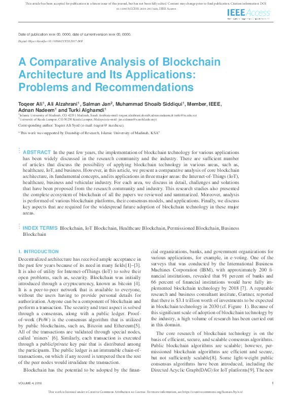 (PDF) A Comparative Analysis of Blockchain Architecture and Its Applications: Problems and ...
