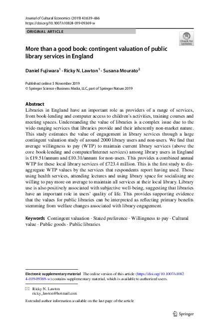 (PDF) More than a good book: contingent valuation of public library ...