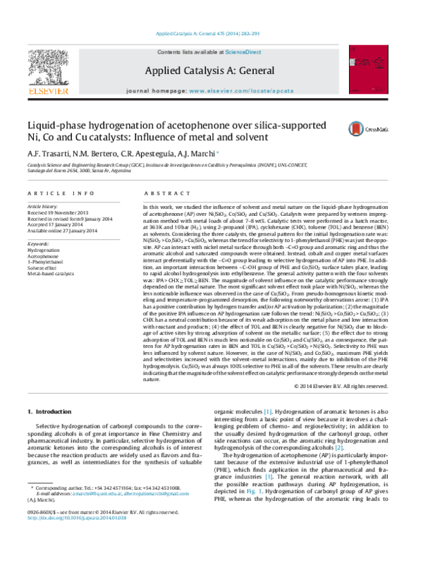 (PDF) Liquid-phase hydrogenation of acetophenone over silica-supported ...