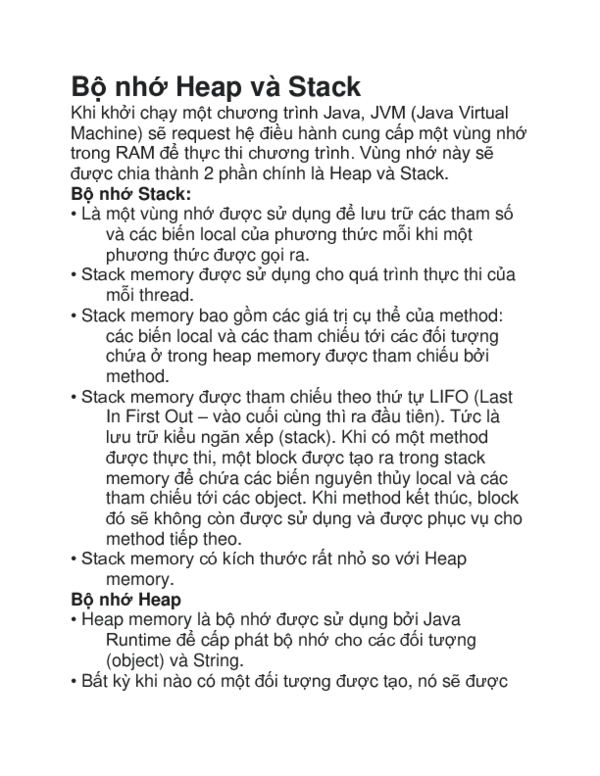 (DOC) Bộ nhớ Heap và Stack