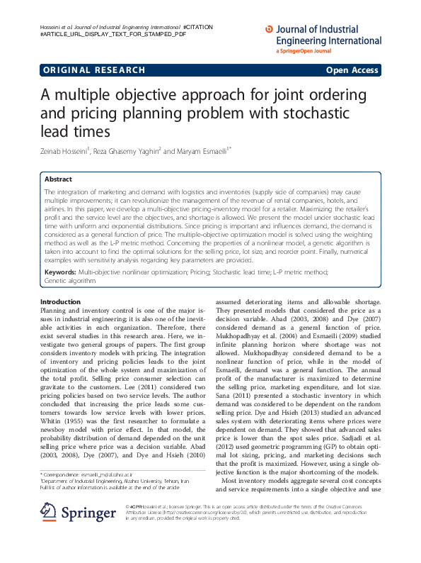 (PDF) A multiple objective approach for joint ordering and pricing planning problem with ...