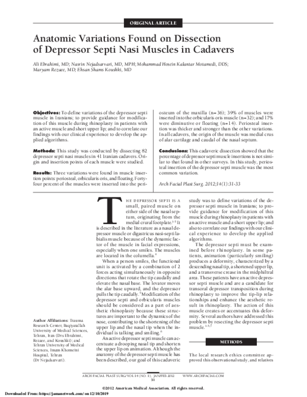 (PDF) Anatomic Variations Found on Dissection of Depressor Septi Nasi ...
