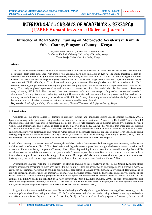 (PDF) Influence of Road Safety Training on Motorcycle Accidents in ...