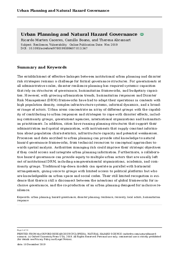 (PDF) Urban Planning and Natural Hazard Governance Urban Planning and ...