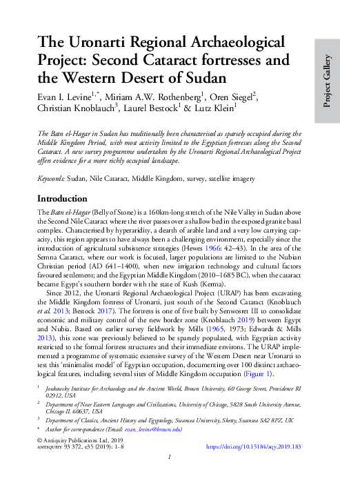 (PDF) The Uronarti Regional Archaeological Project: Second Cataract ...