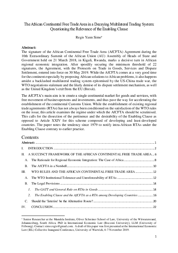 (PDF) The African Continental Free Trade Area in a Decaying ...