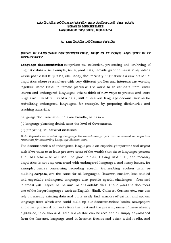 (DOC) Language Documentation and Archiving