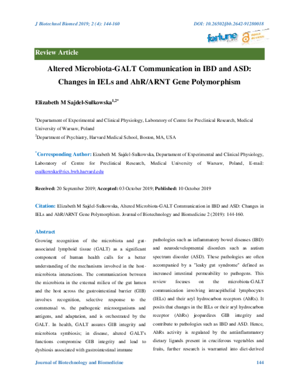 (PDF) Altered Microbiota-GALT Communication in IBD and ASD: Changes in ...