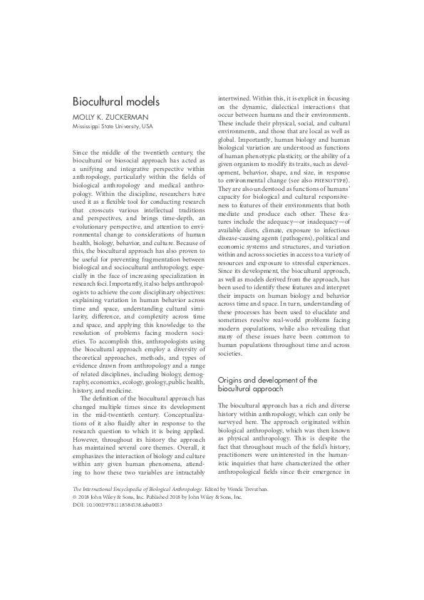 (PDF) Biocultural approach/models