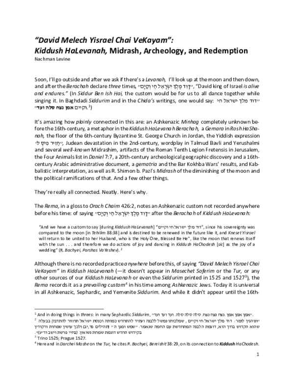 (PDF) "David Melech Yisrael Chai VeKayam": Kiddush HaLevanah, Midrash ...
