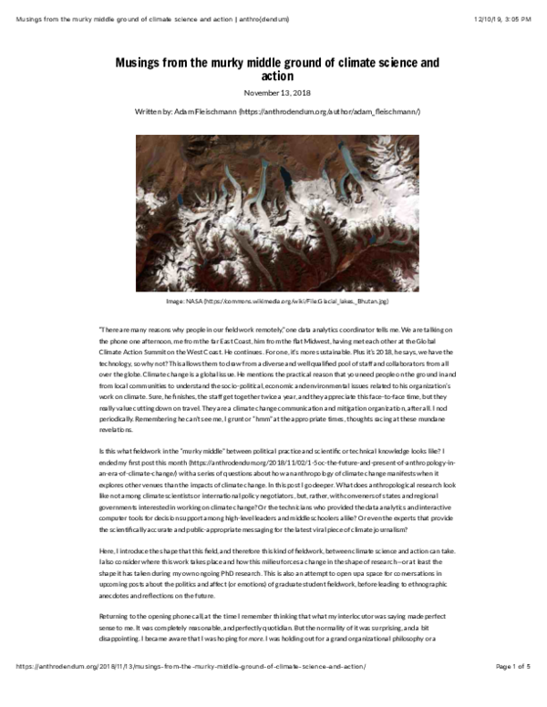 (PDF) Musings from the murky middle ground of climate science and action