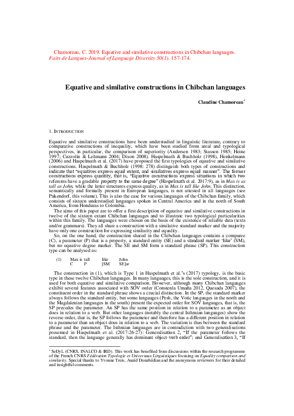 (PDF) Chamoreau, C. 2019. Equative and similative constructions in ...