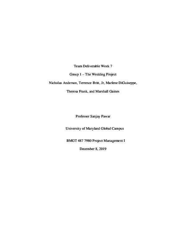 (DOC) Team Deliverable Week 7 Group 1 -The Wedding Project | Terrence ...