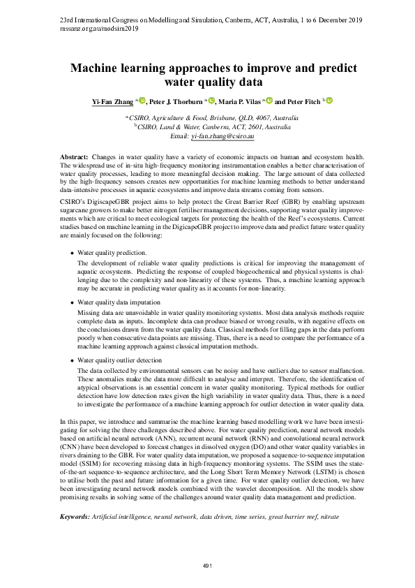 (PDF) Machine learning approaches to improve and predict water quality data