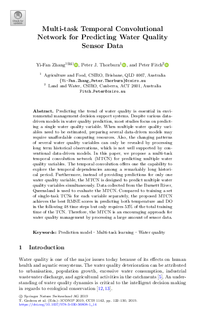 Pdf Multi Task Temporal Convolutional Network For Predicting Water Quality Sensor Data