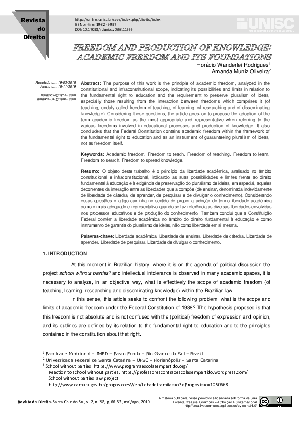 (PDF) FREEDOM AND PRODUCTION OF KNOWLEDGE: ACADEMIC FREEDOM AND ITS ...