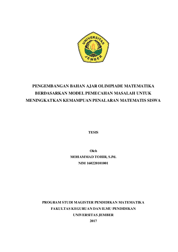 (PDF) Pengembangan Bahan Ajar Olimpiade Matematika Berdasarkan Model Pemecahan Masalah untuk ...
