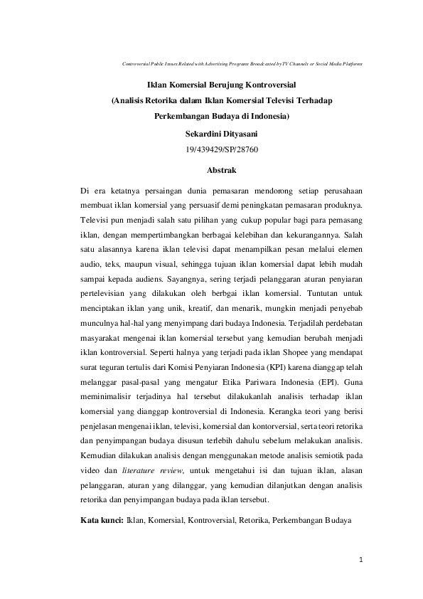 (PDF) Iklan Komersial Berujung Kontroversial