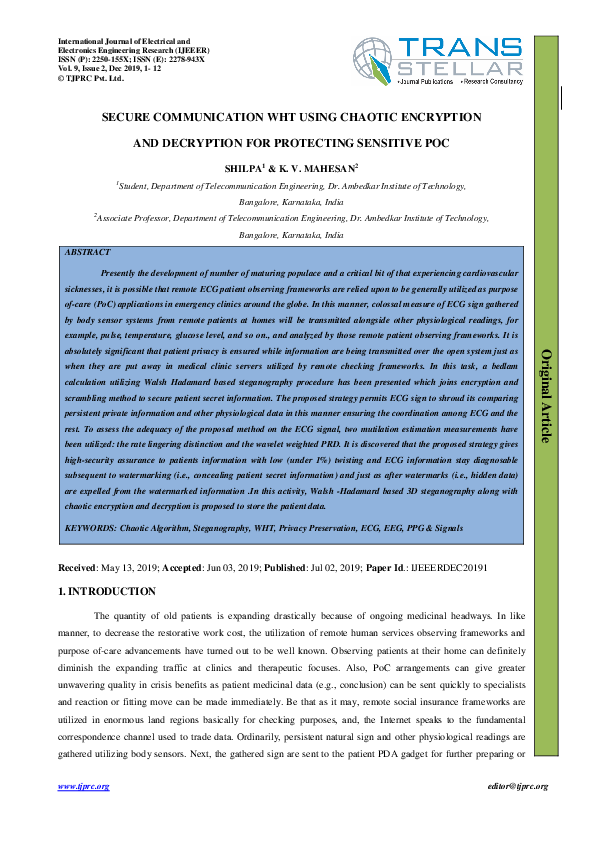 Pdf Secure Communication Wht Using Chaotic Encryption And Decryption For Protecting Sensitive Poc