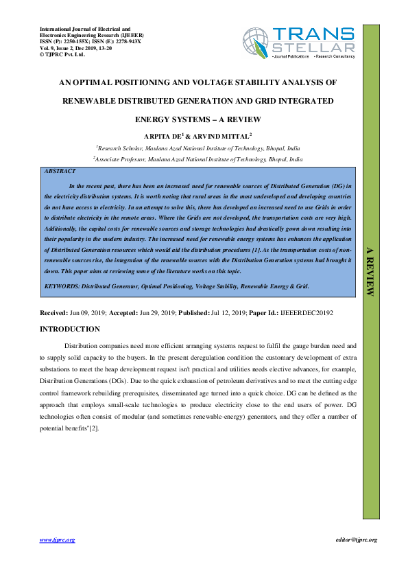 (PDF) AN OPTIMAL POSITIONING AND VOLTAGE STABILITY ANALYSIS OF RENEWABLE DISTRIBUTED GENERATION ...