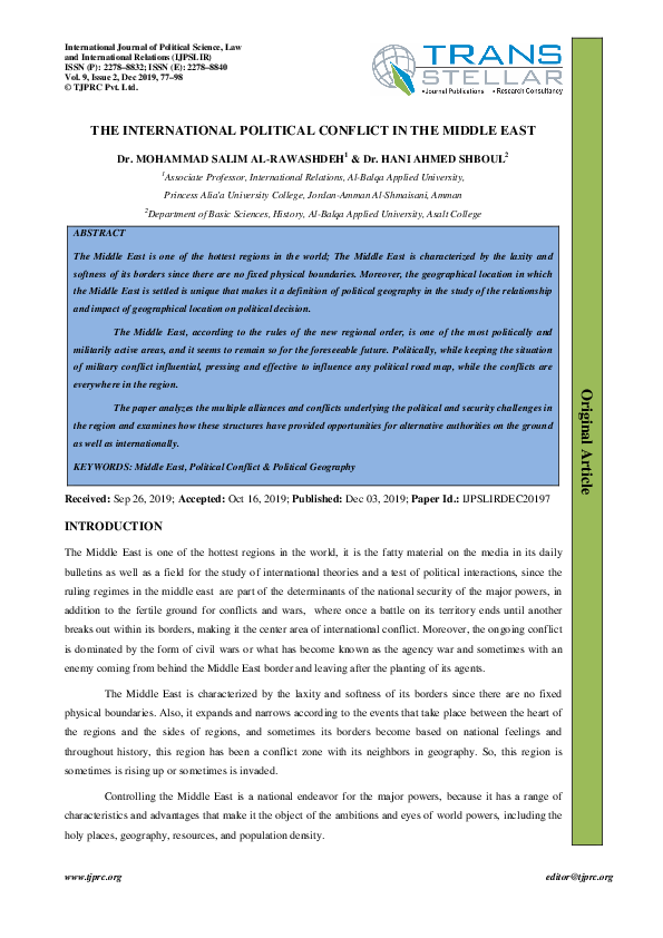 (PDF) THE INTERNATIONAL POLITICAL CONFLICT IN THE MIDDLE EAST