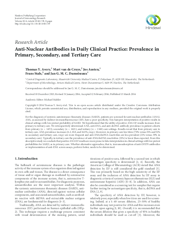 (PDF) Anti-Nuclear Antibodies in Daily Clinical Practice: Prevalence in ...
