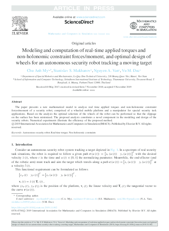 Pdf Modeling And Computation Of Real Time Applied Torques And Non