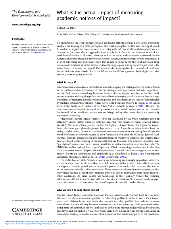 (PDF) What is the actual impact of measuring academic notions of impact