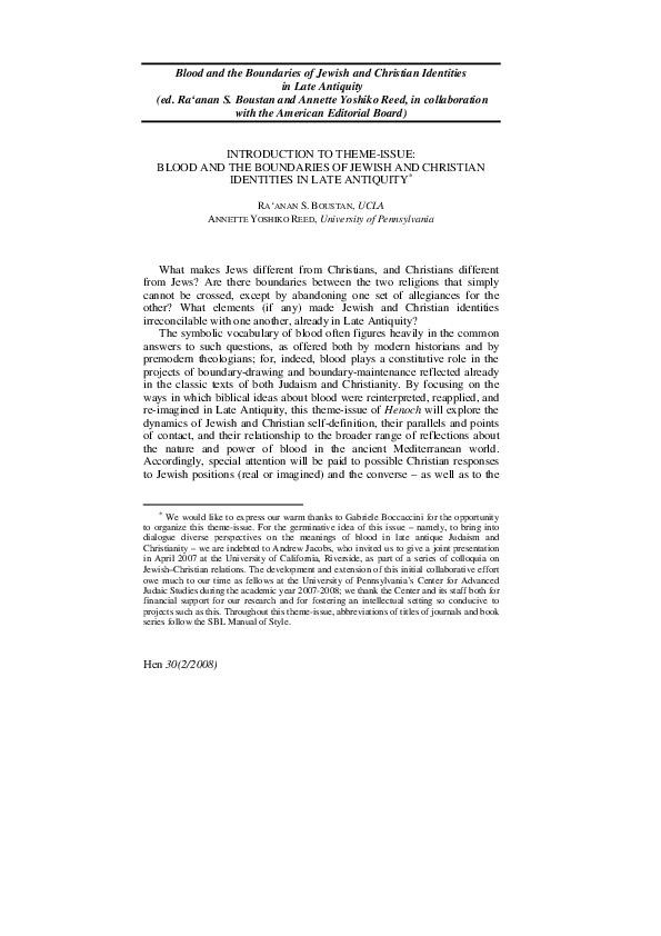 (PDF) Ra’anan S. Boustan and Annette Y. Reed, “Introduction: Blood and ...