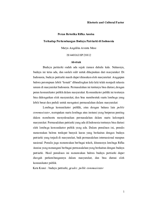 (PDF) Peran Retorika Rifka Annisa Terhadap Perkembangan Budaya Patriarki di Indonesia