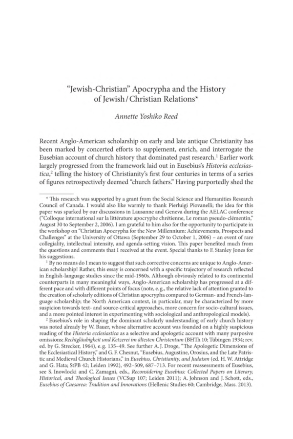 (PDF) Annette Y. Reed, “‘Jewish-Christian’ Apocrypha and the History of ...