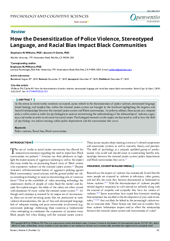 (PDF) How the Desensitization of Police Violence, Stereotyped Language ...