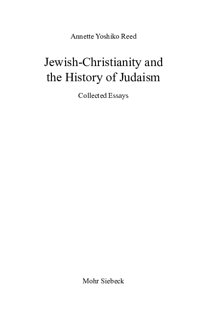 (PDF) Annette Y. Reed, *Jewish-Christianity and the History of Judaism ...